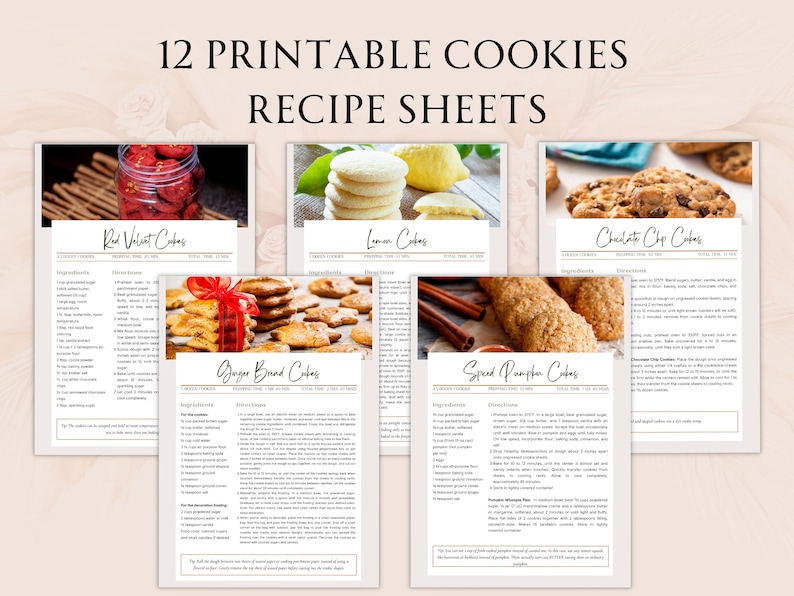 12 Cookie Recipes, Printable Recipe Card, Modern Minimalist Design ...