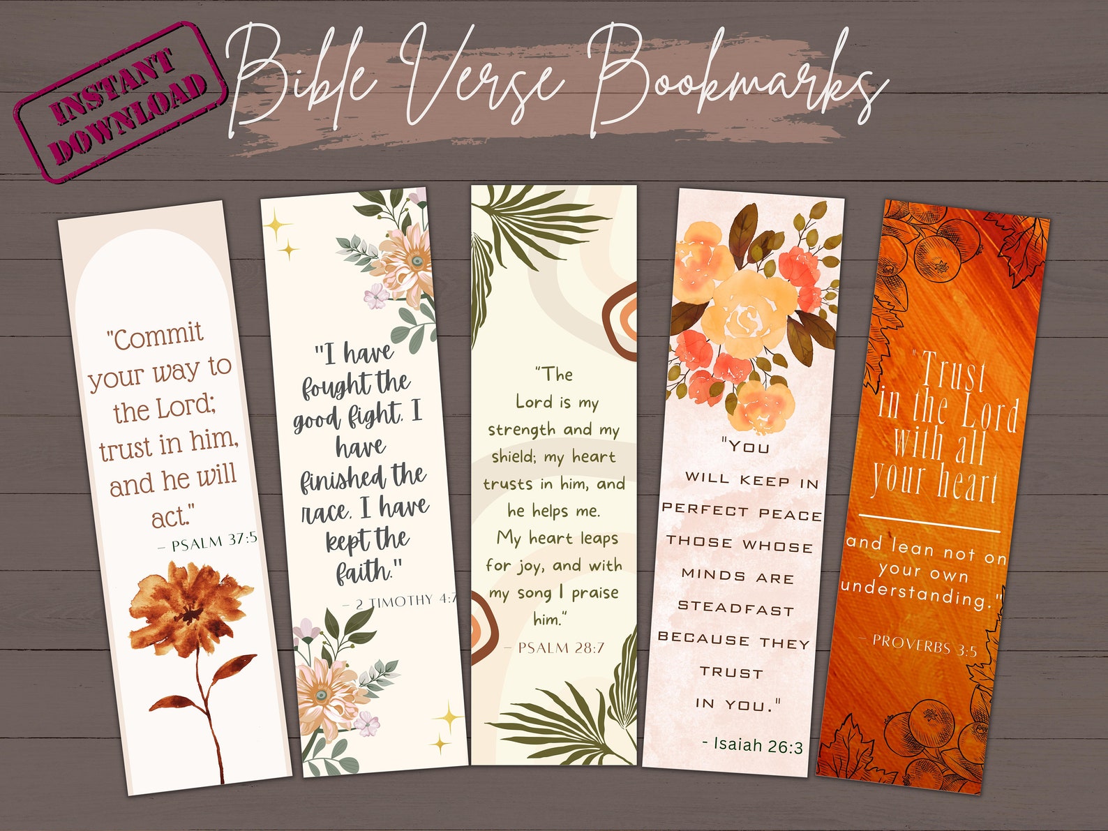 Printable Bible Verse Bookmark Design, Digital Bookmark Bundle, Set of ...