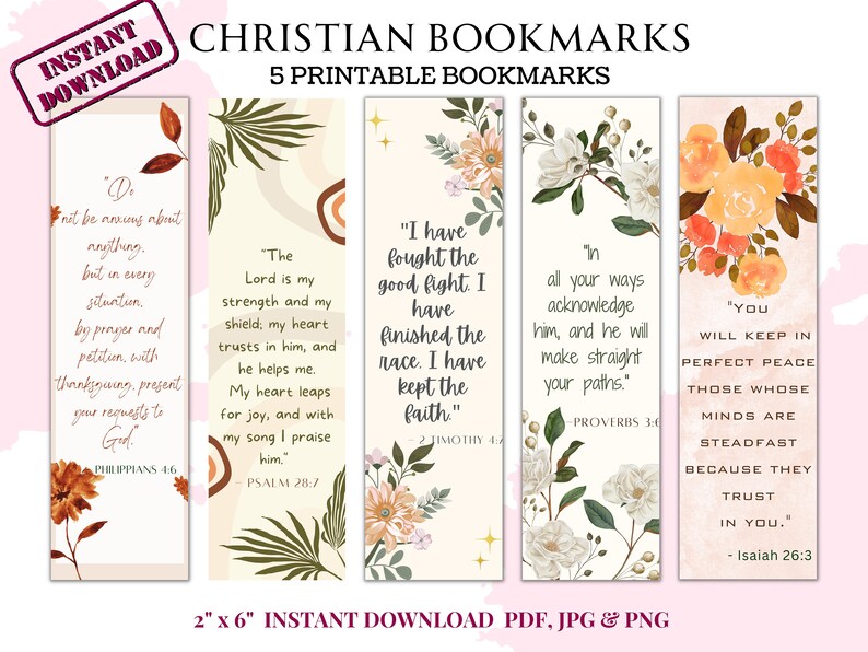 Printable Bible Verse Bookmark Design, Digital Bookmark Bundle, Set of ...