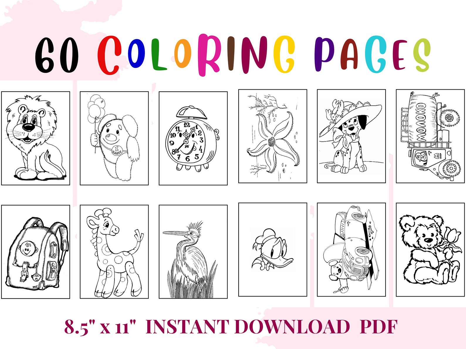 60 Coloring Pages Bundle. Printable Coloring Pages for Kids. - Etsy