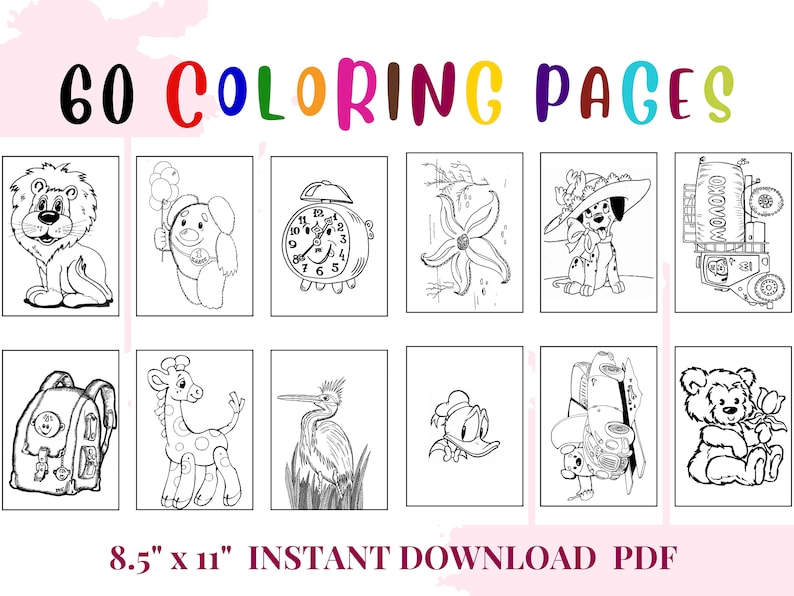 60 Coloring Pages Bundle. Printable Coloring Pages for Kids. - Etsy
