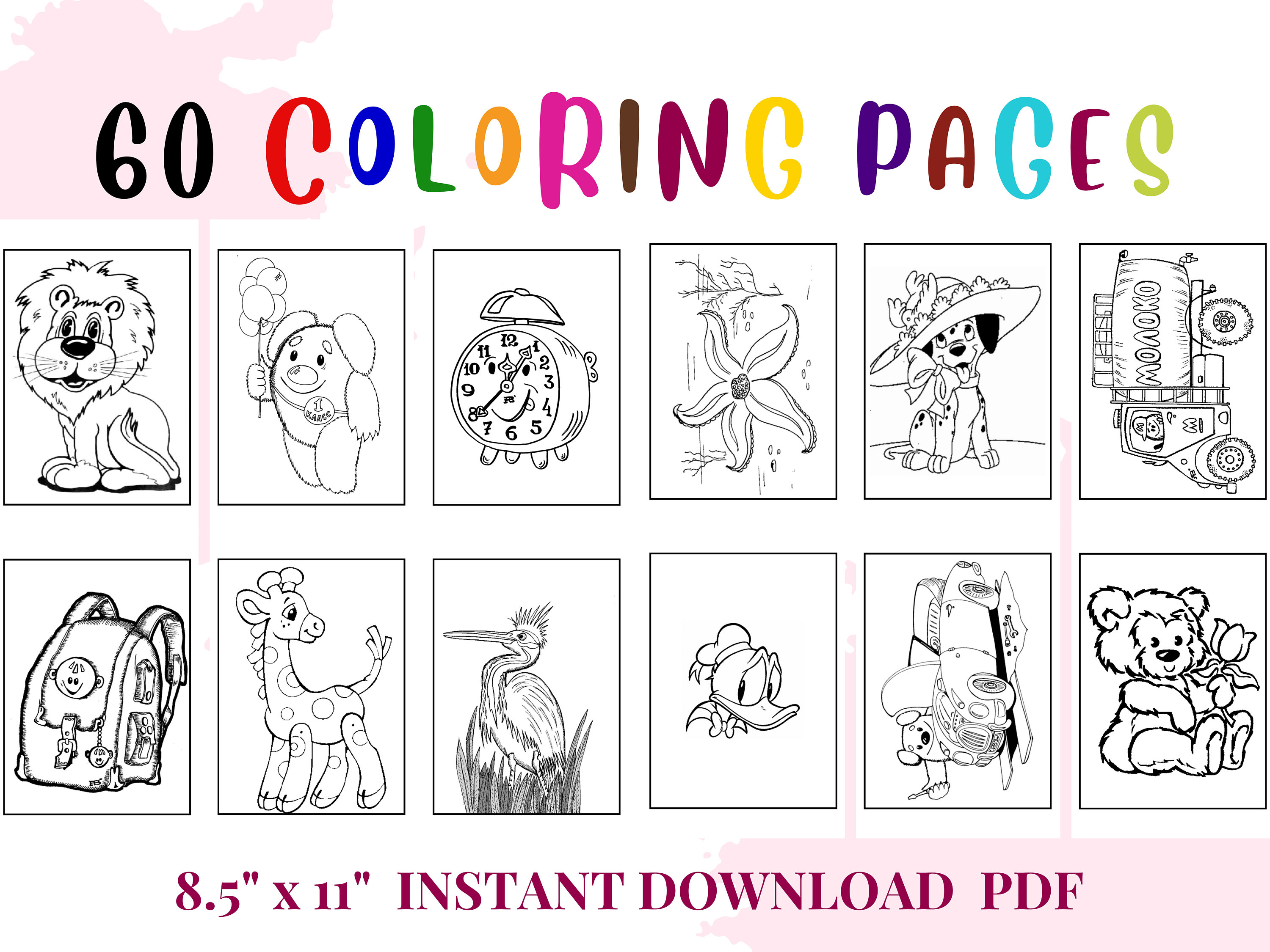 60 Coloring Pages Bundle. Printable Coloring Pages for Kids. - Etsy