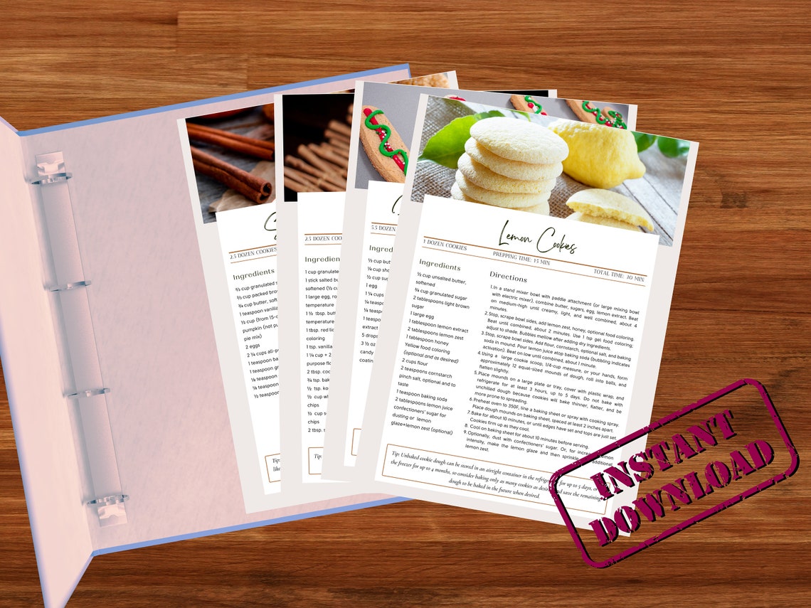 12 Cookie Recipes, Printable Recipe Card, Modern Minimalist Design ...