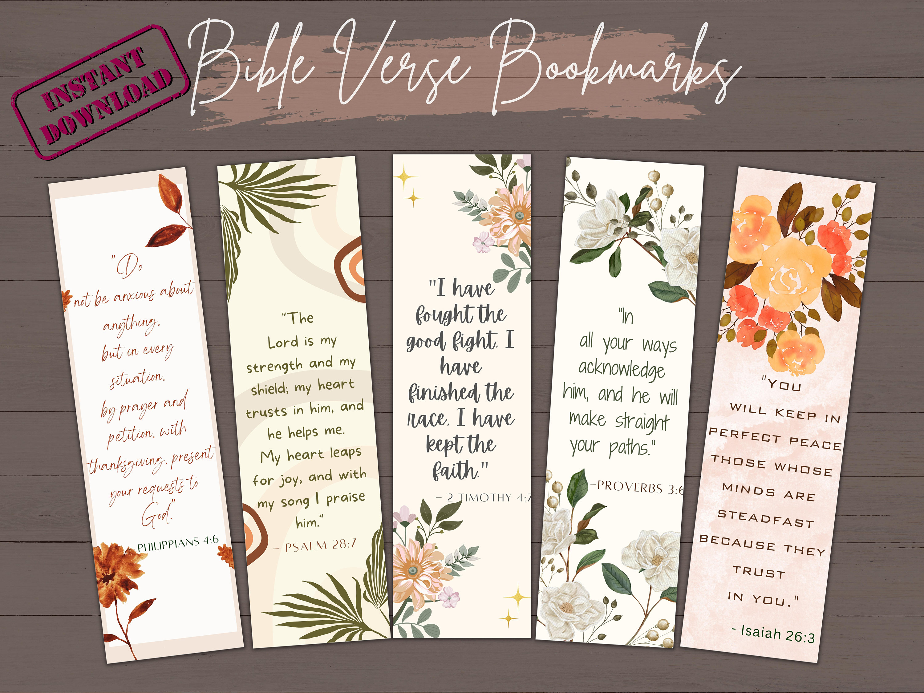 Printable Bible Verse Bookmark Design, Digital Bookmark Bundle, Set of ...