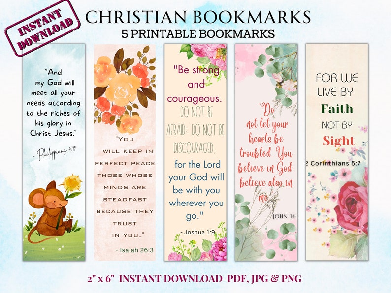 Printable Bible Verse Bookmark Design, Digital Bookmark Bundle, Set of ...