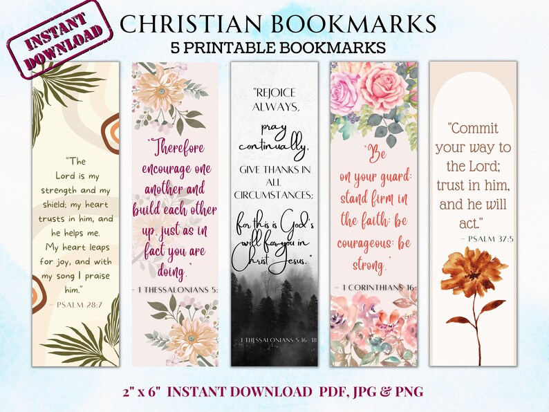 Printable Bible Verse Bookmark Design, Digital Bookmark Bundle, Set of ...