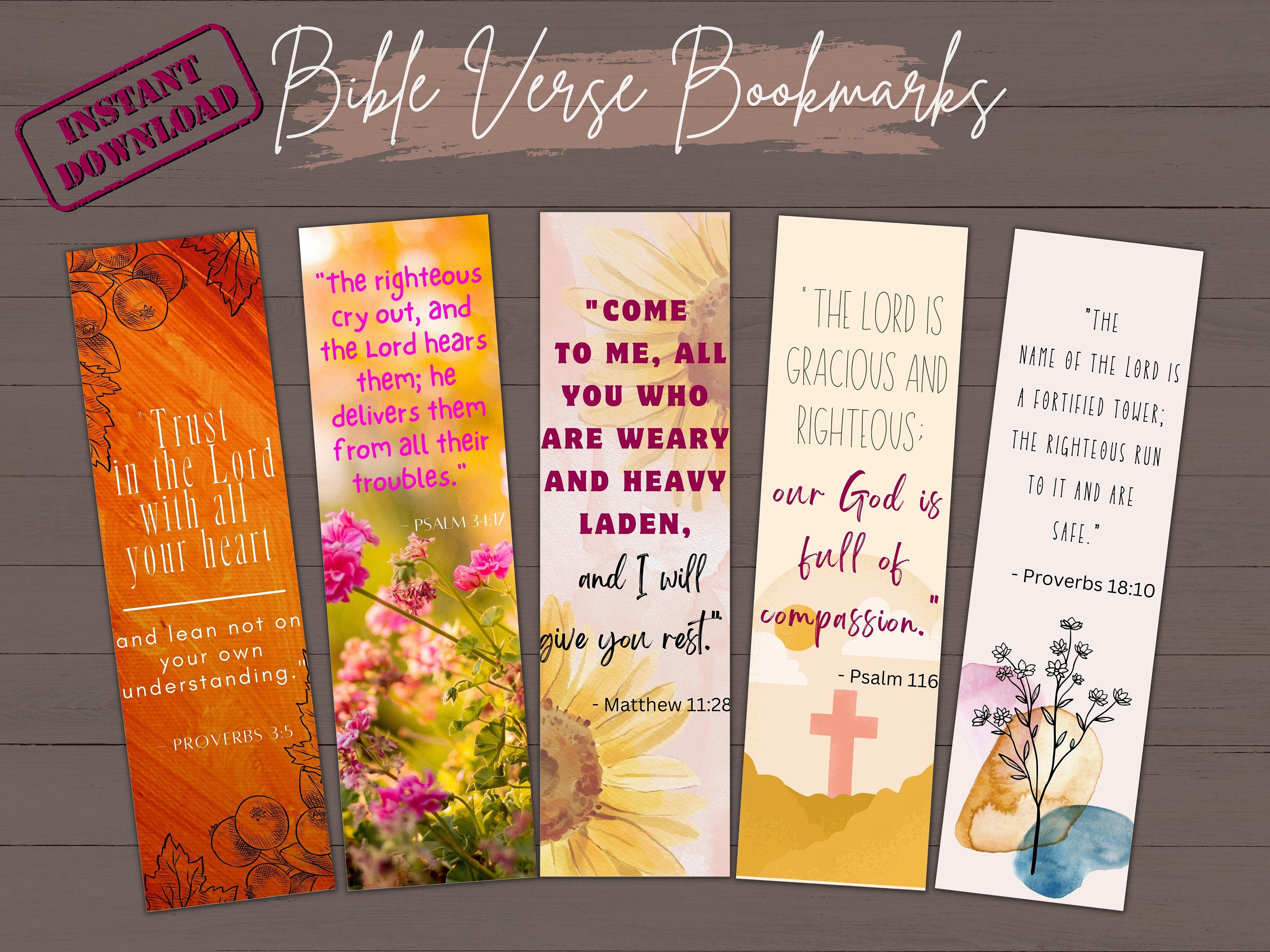 Printable Bible Verse Bookmark Design, Digital Bookmark Bundle, Set of ...