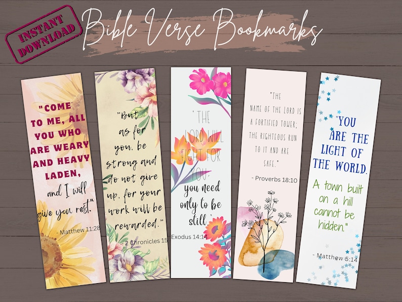 Printable Bible Verse Bookmark Design, Digital Bookmark Bundle, Set of ...