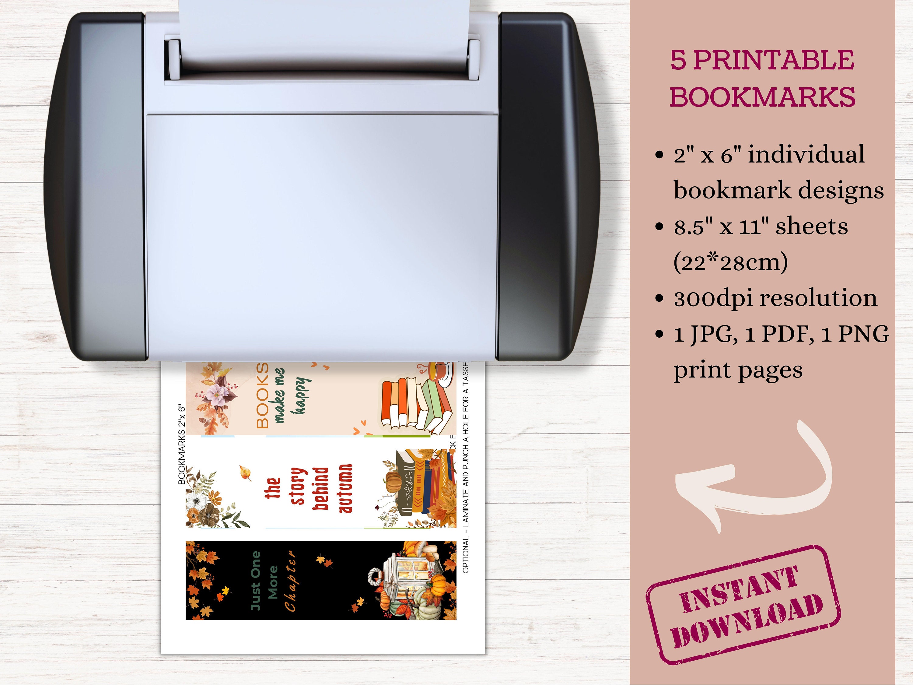 Printable Fall Bookmarks: Cute Autumn Designs (PDF, JPG, PNG) - Etsy
