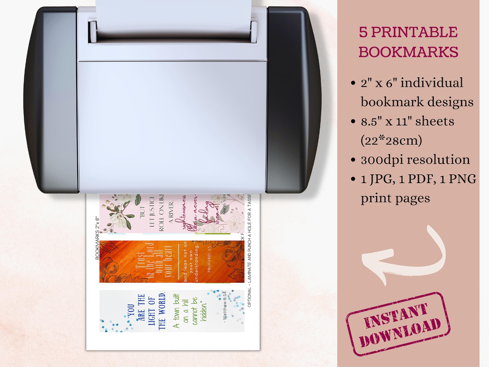 Printable Bible Verse Bookmark Design, Digital Bookmark Bundle, Set of ...
