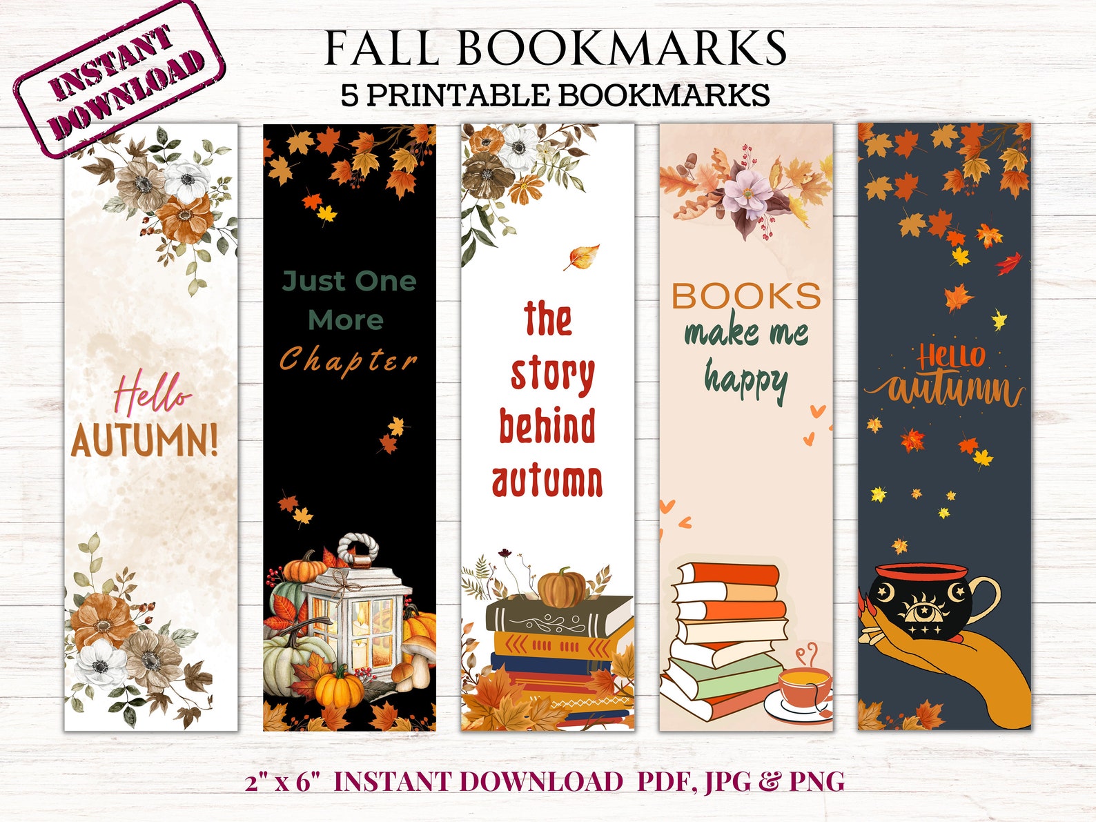 Printable Fall Bookmarks: Cute Autumn Designs (PDF, JPG, PNG) - Etsy