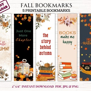 Printable Fall Bookmarks: Cute Autumn Designs (PDF, JPG, PNG) - Etsy