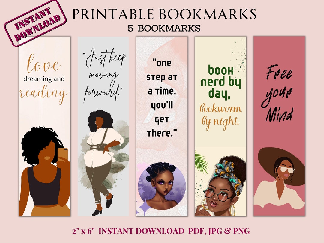 Printable Black Women Bookmark Set. Gift for Her. Set of 5 Bookmarks - Etsy