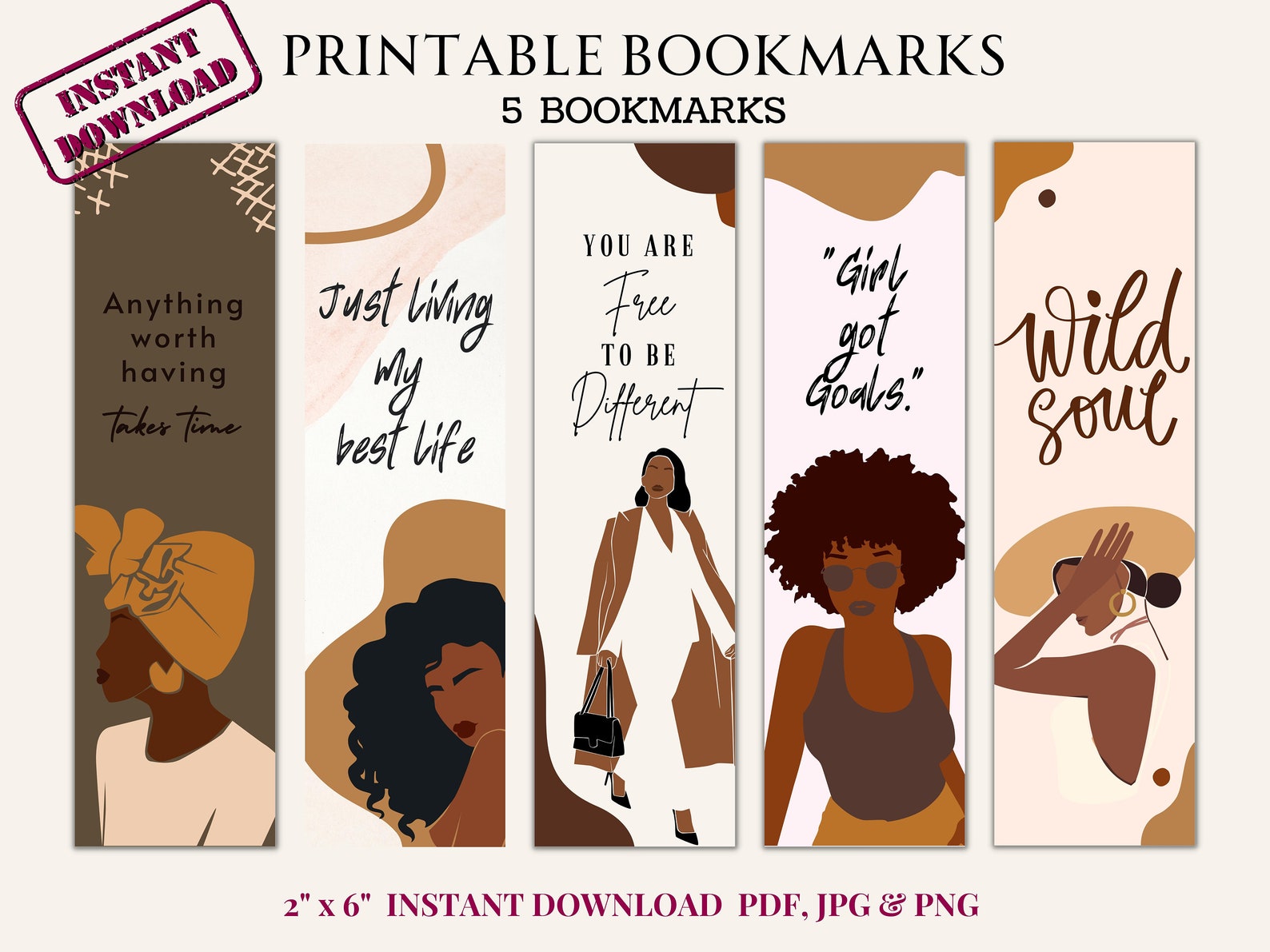 Printable Black Women Bookmark Set. Gift for Her. Set of 5 Bookmarks - Etsy