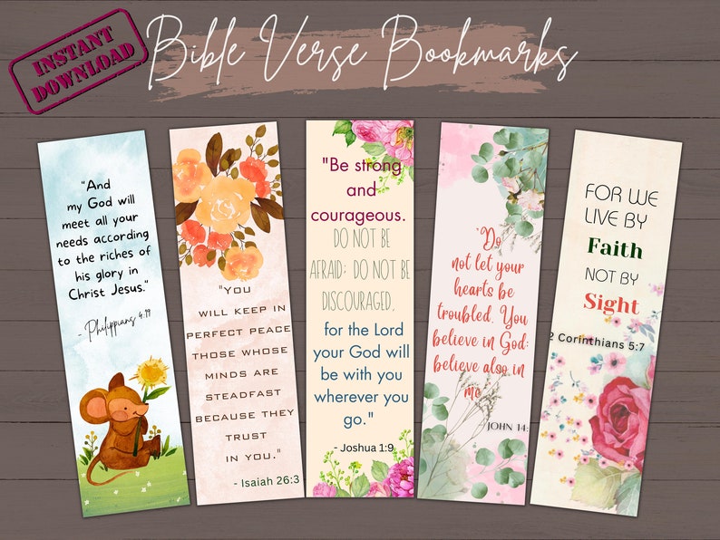 Printable Bible Verse Bookmark Design, Digital Bookmark Bundle, Set of ...