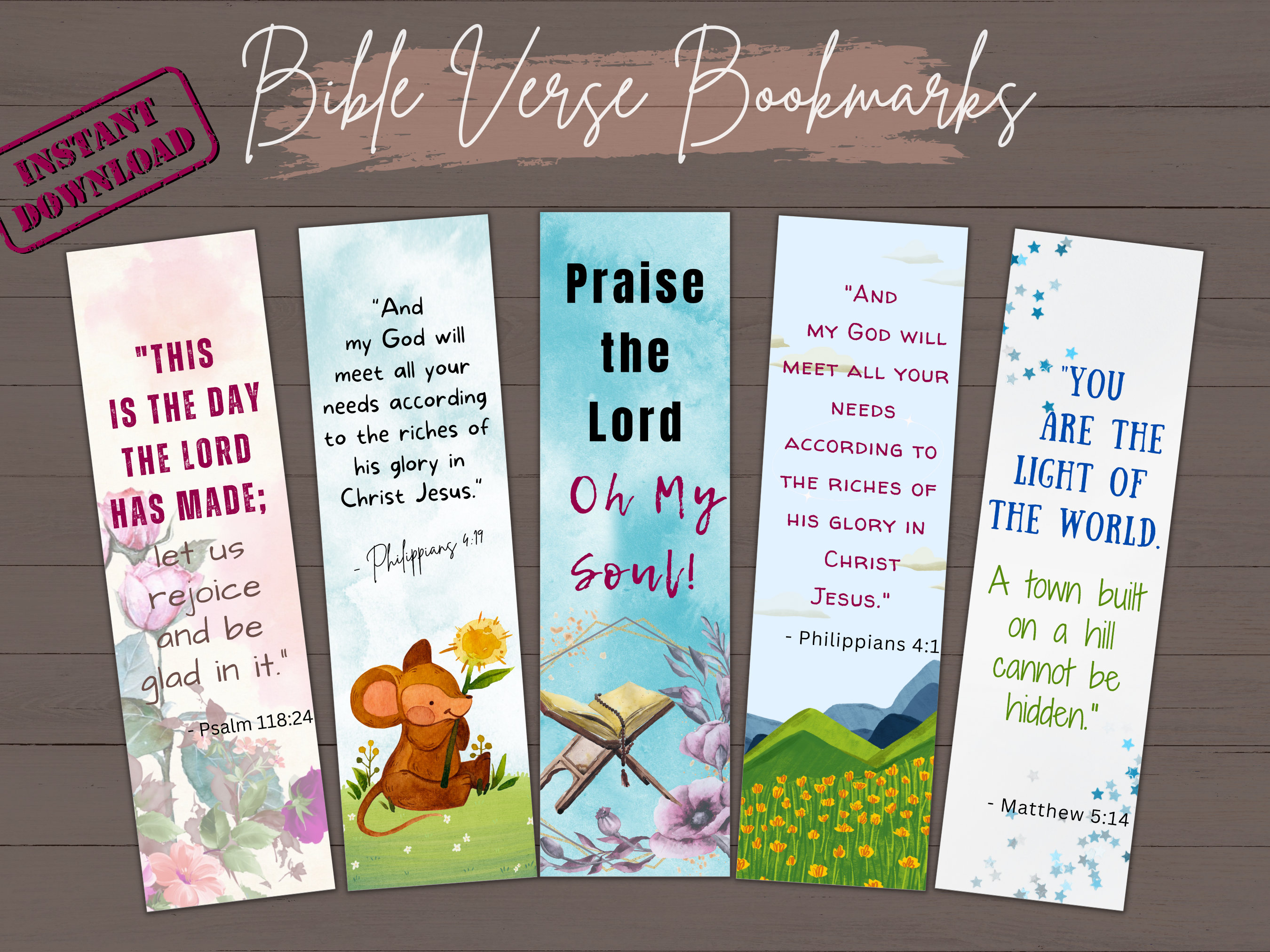 Printable Bible Verse Bookmark Design, Digital Bookmark Bundle, Set of ...