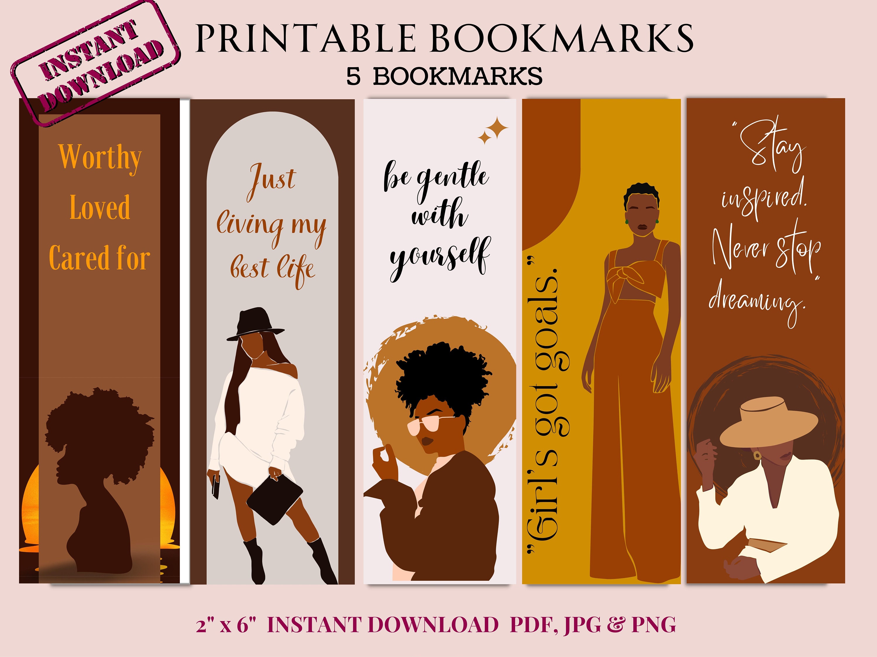 Printable Black Women Bookmark Set. Gift for Her. Set of 5 Bookmarks - Etsy