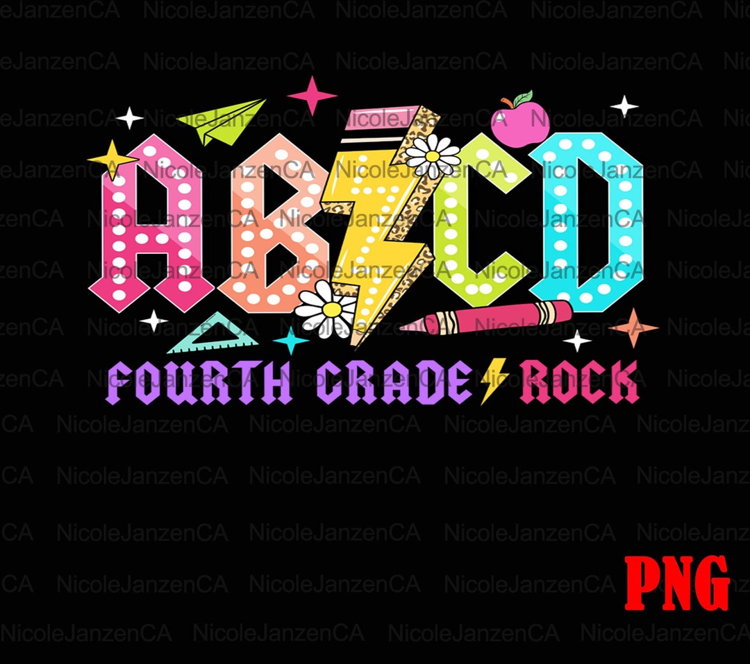 ABCD Fourth Grade Rocks Png, Pencil Lightning Bolt, Back to School ...