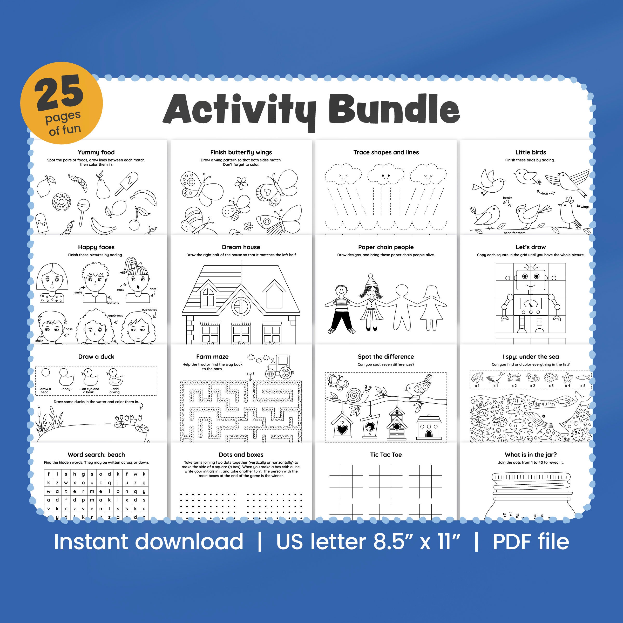 Printable Activity Bundle, Kids Activity Pages, Word Search, Drawing ...