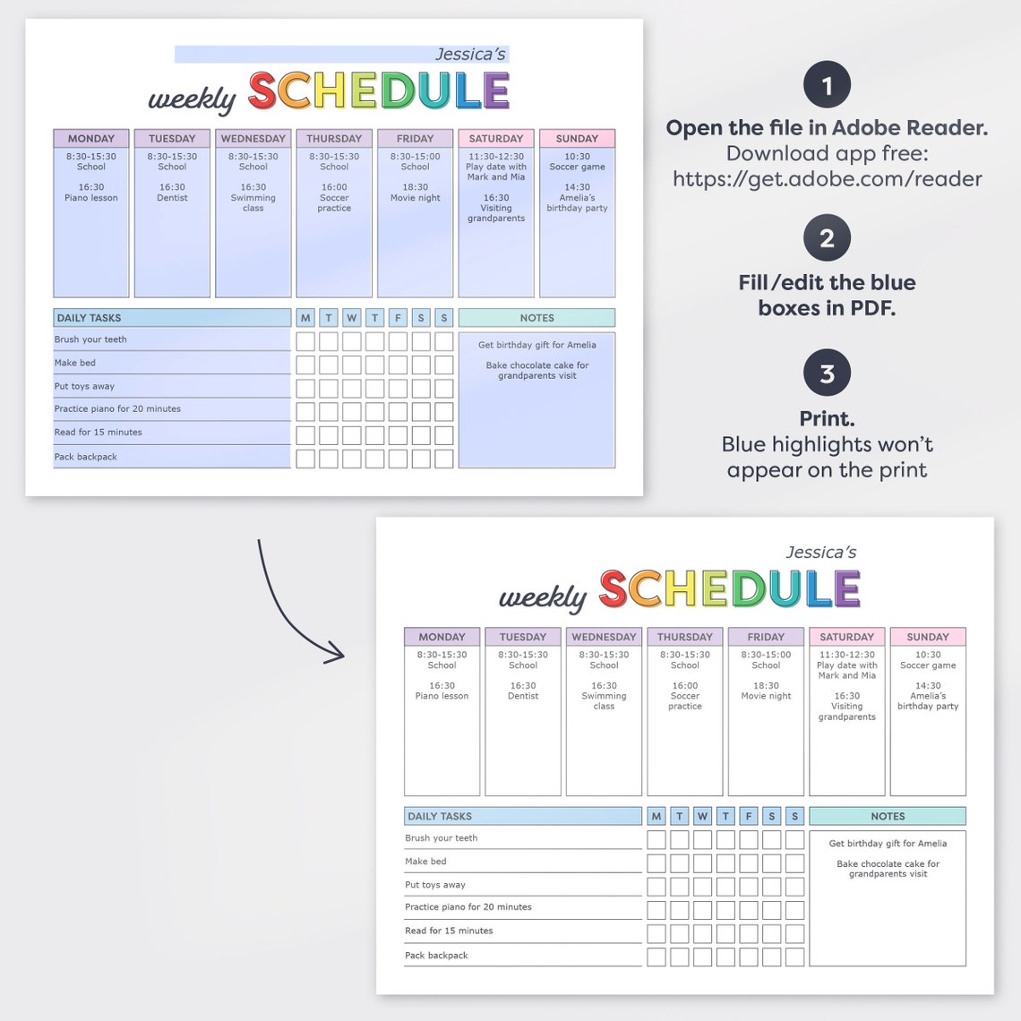 Editable Weekly Schedule Kids, Kids Weekly Planner Printable, Weekly ...