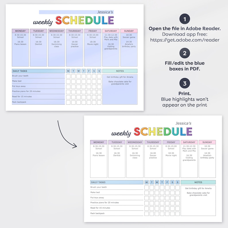 Editable Weekly Schedule Kids, Kids Weekly Planner Printable, Weekly ...