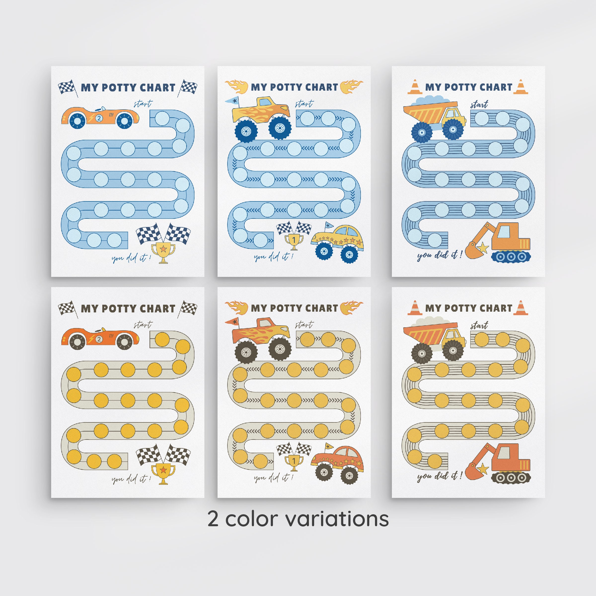 Potty Chart Bundle, Racing Car, Monster Truck and Construction Design ...