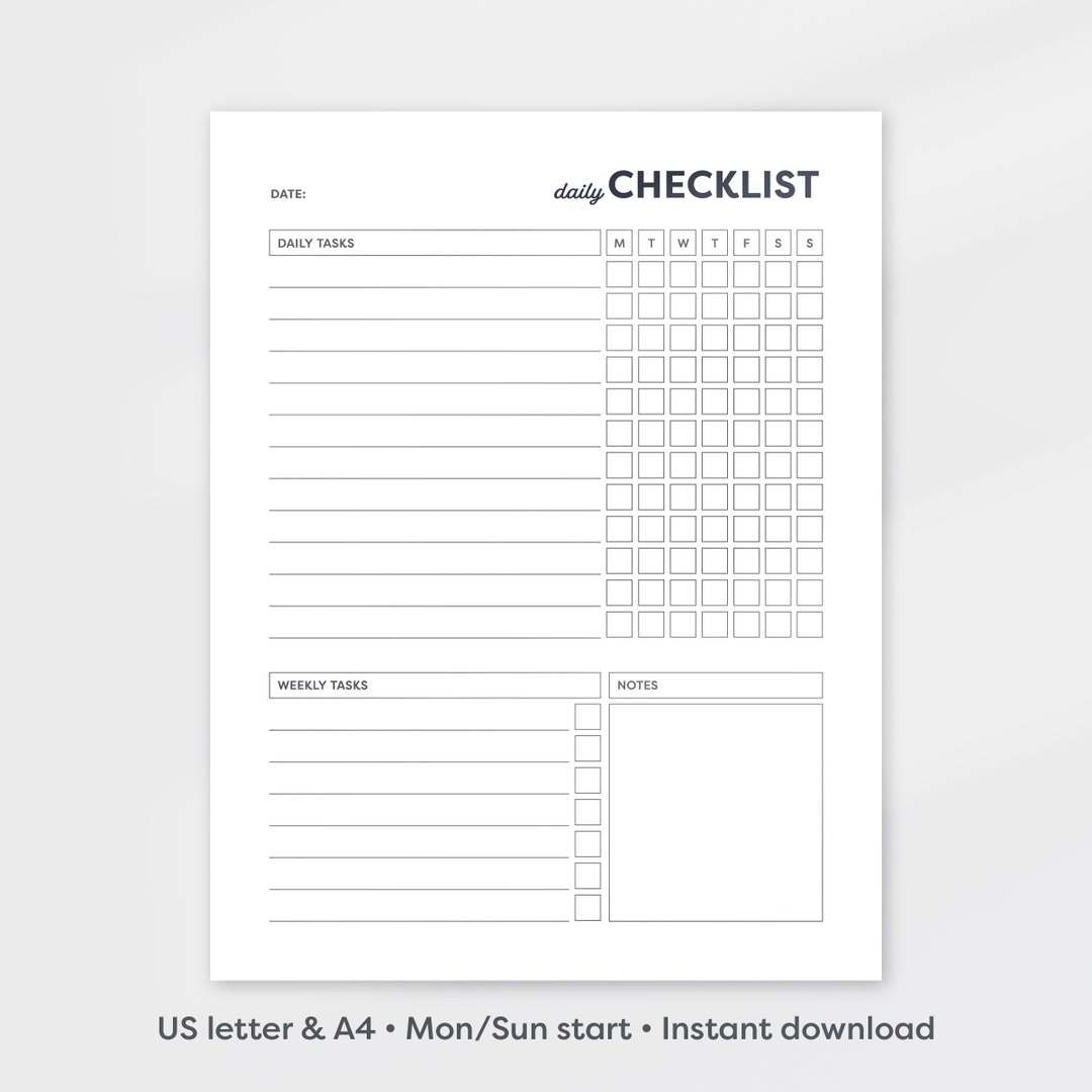 Fillable Daily Checklist: Routine & Chore Chart (PDF) - Etsy