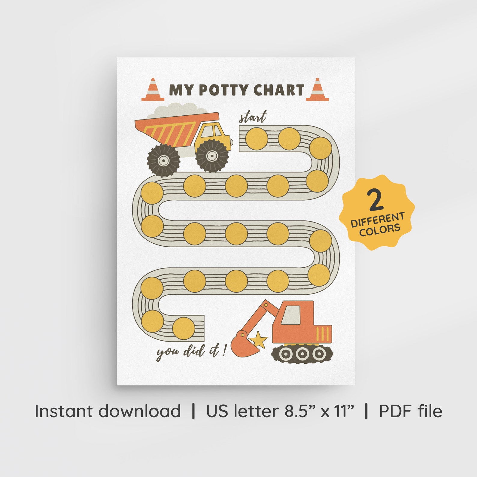 Construction Potty Chart, Printable Potty Training Reward Chart for ...