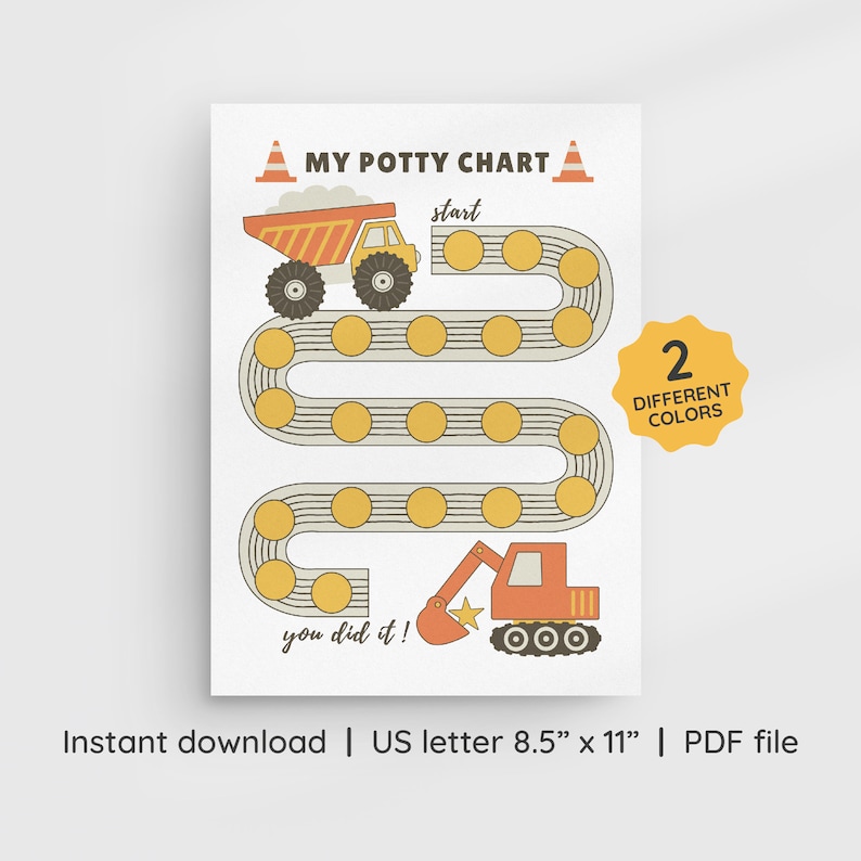 Construction Potty Chart, Printable Potty Training Reward Chart for ...