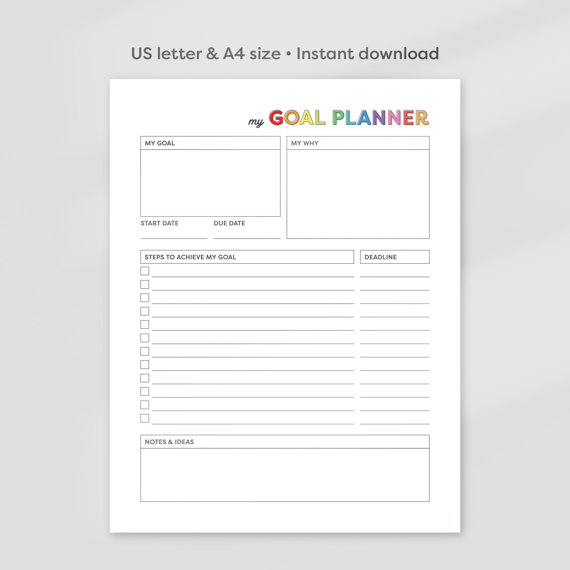 Goal Planner Printable: Personal Goal Tracker (PDF, US Letter & A4) - Etsy