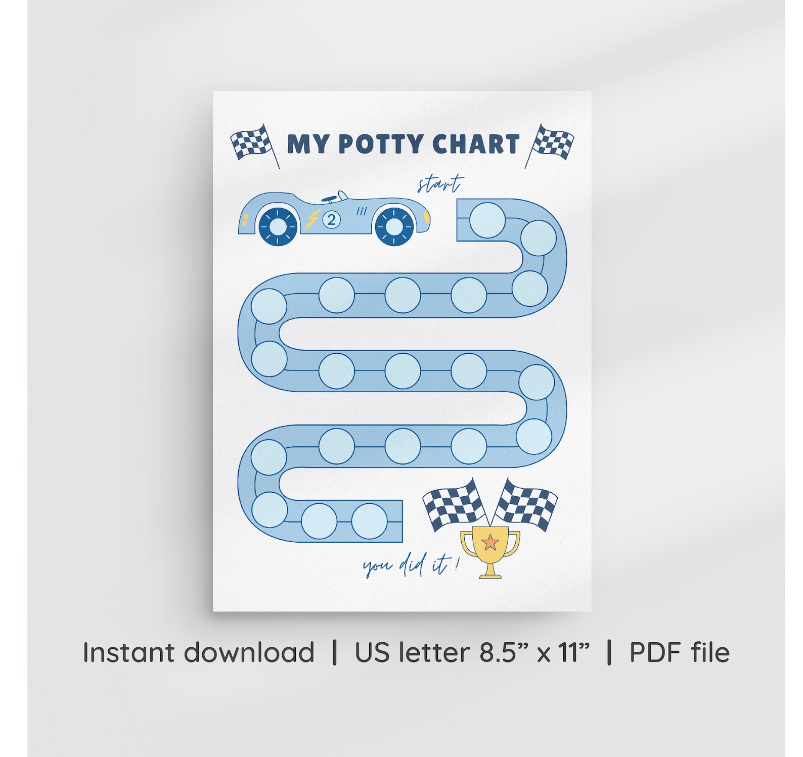 Race Car Potty Chart, Printable Potty Training Reward Chart for Kids ...