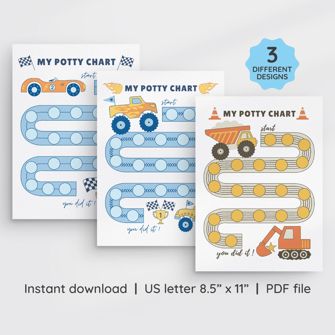 Potty Chart Bundle, Racing Car, Monster Truck and Construction Design ...