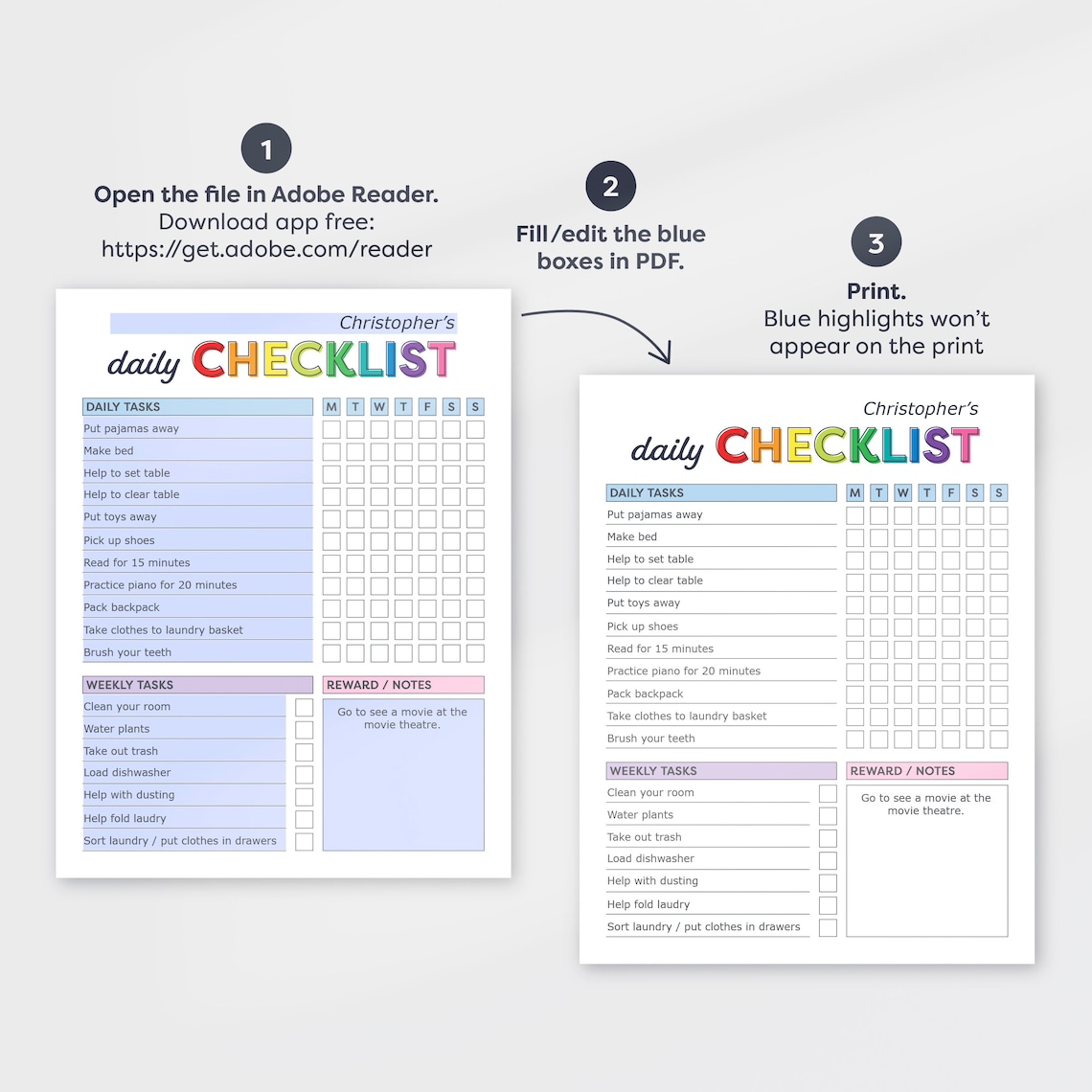 Daily Checklist, Editable Daily Routine, Responsibility Chart, Chore ...