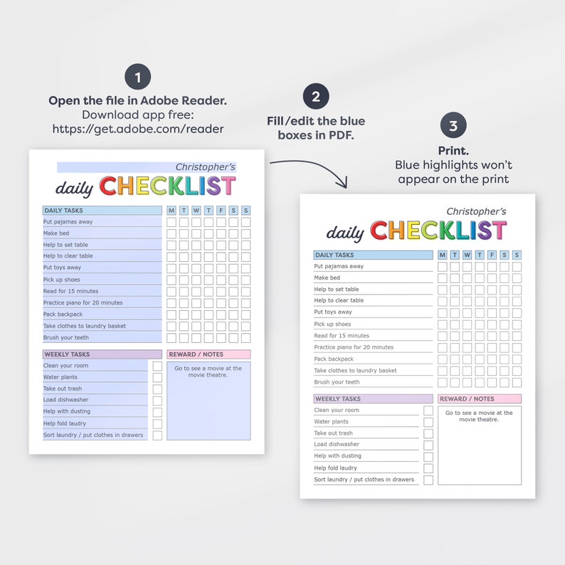 Daily Checklist, Editable Daily Routine, Responsibility Chart, Chore ...