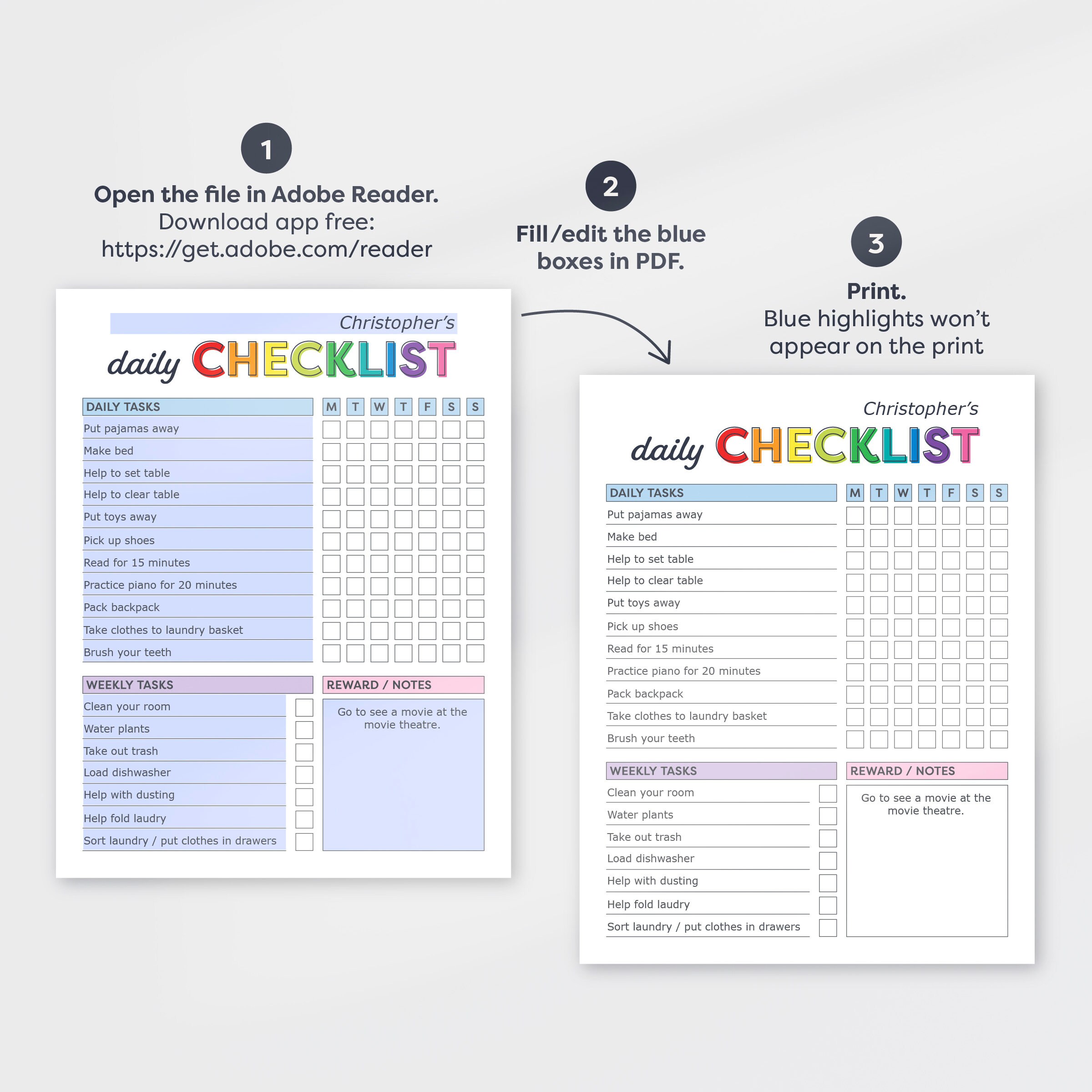 Daily Checklist, Editable Daily Routine, Responsibility Chart, Chore ...