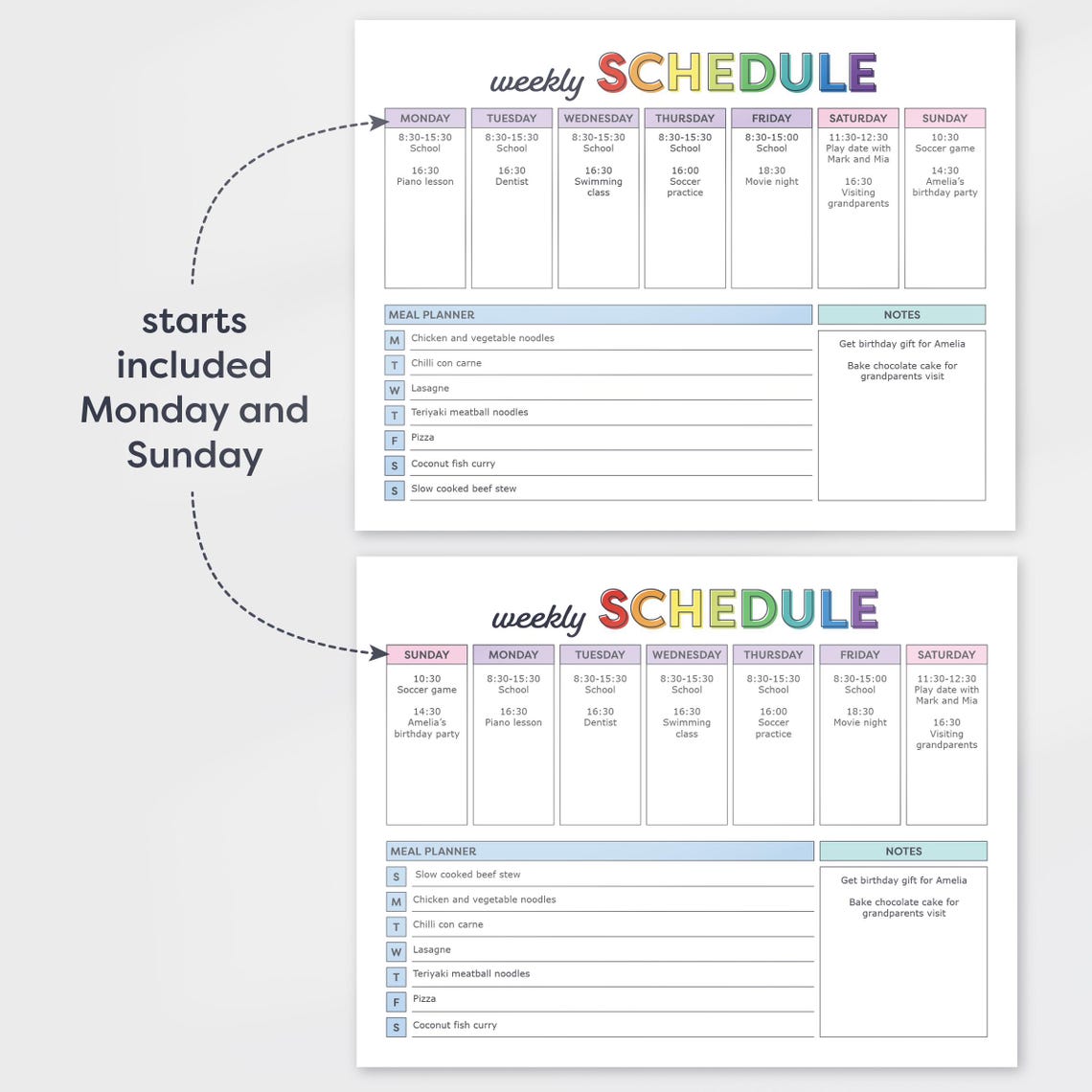Editable Weekly Schedule Kids With Meal Planner, Kids Weekly Planner ...