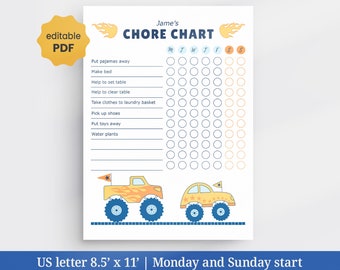 Editable Kids Chore Chart, Responsibility Chore Chart for Kids, Race ...
