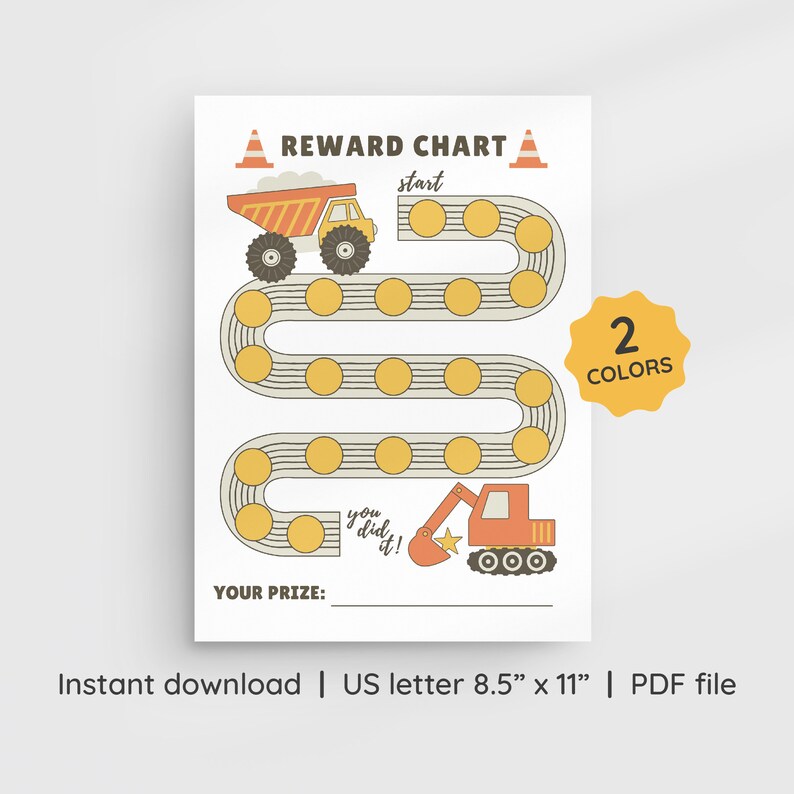 Construction Reward Chart Printable, Cars Kids Behavior Chart, Instant ...