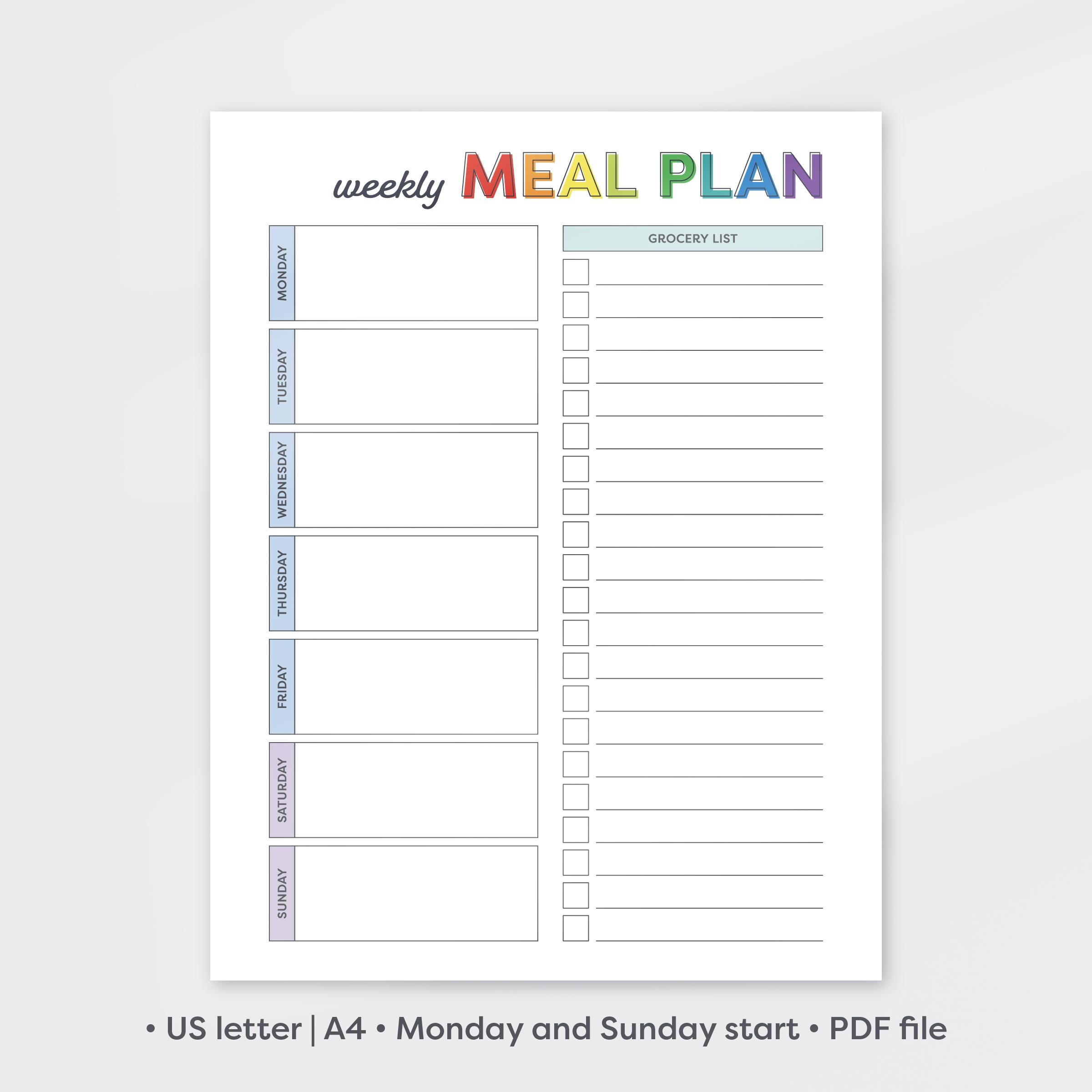 Meal Planner Printable, Weekly Menu Planner With Grocery List, Shopping ...