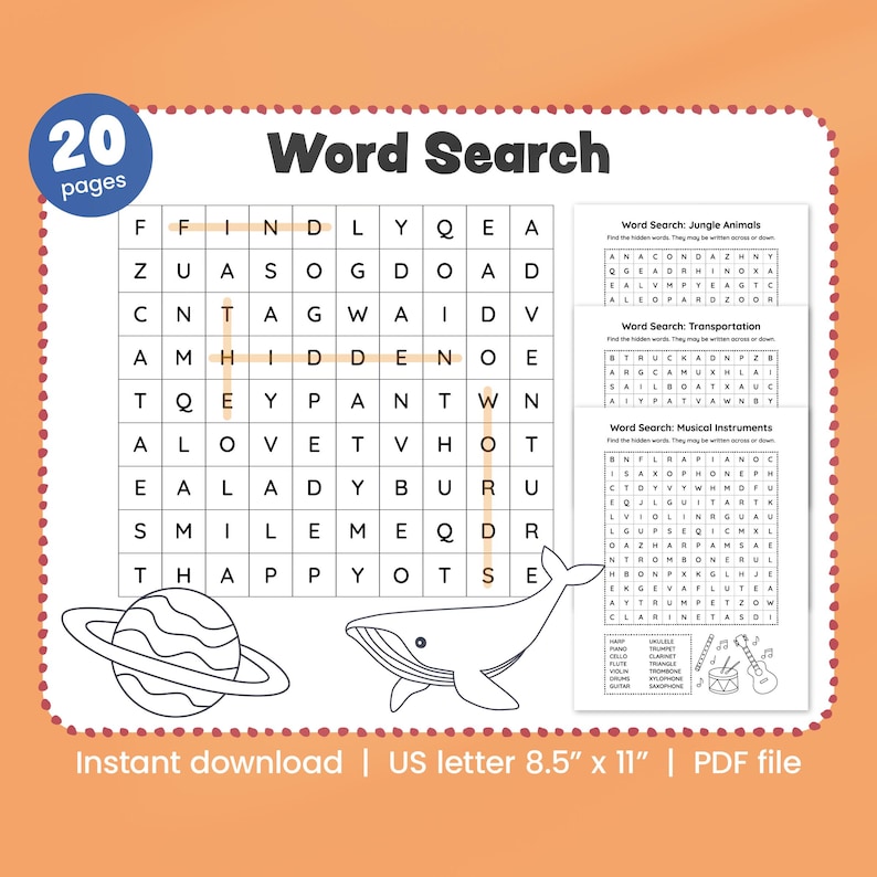 Kids Word Search Puzzle: Printable Elementary Worksheet (PDF Download ...