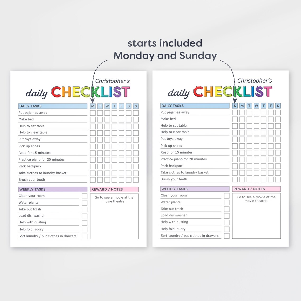 Daily Checklist, Editable Daily Routine, Responsibility Chart, Chore ...