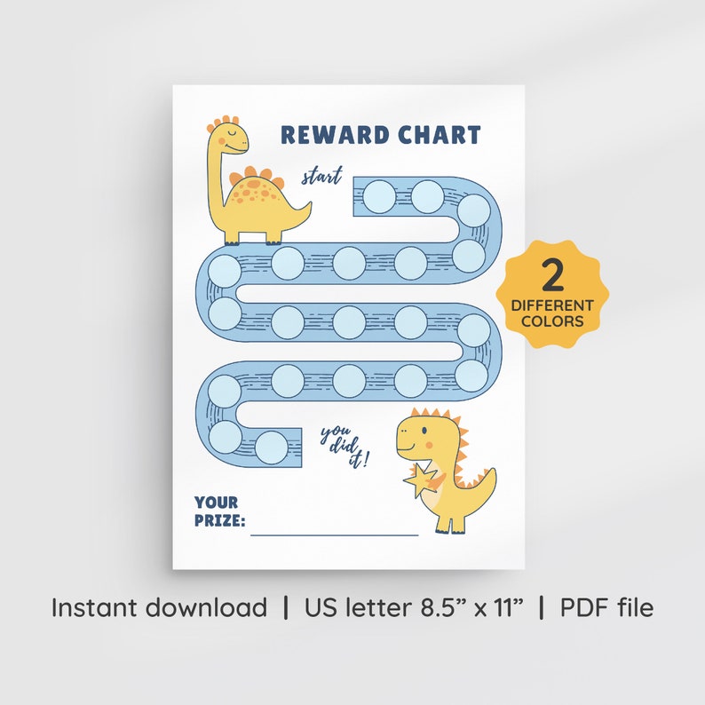 Dinosaur Reward Chart, Printable Sticker Chart, Instant Download Reward ...