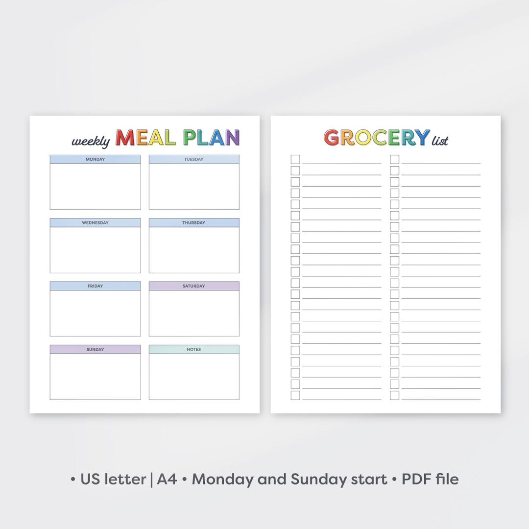 Simple Meal Planner Printable, Weekly Menu Planner, Grocery List ...