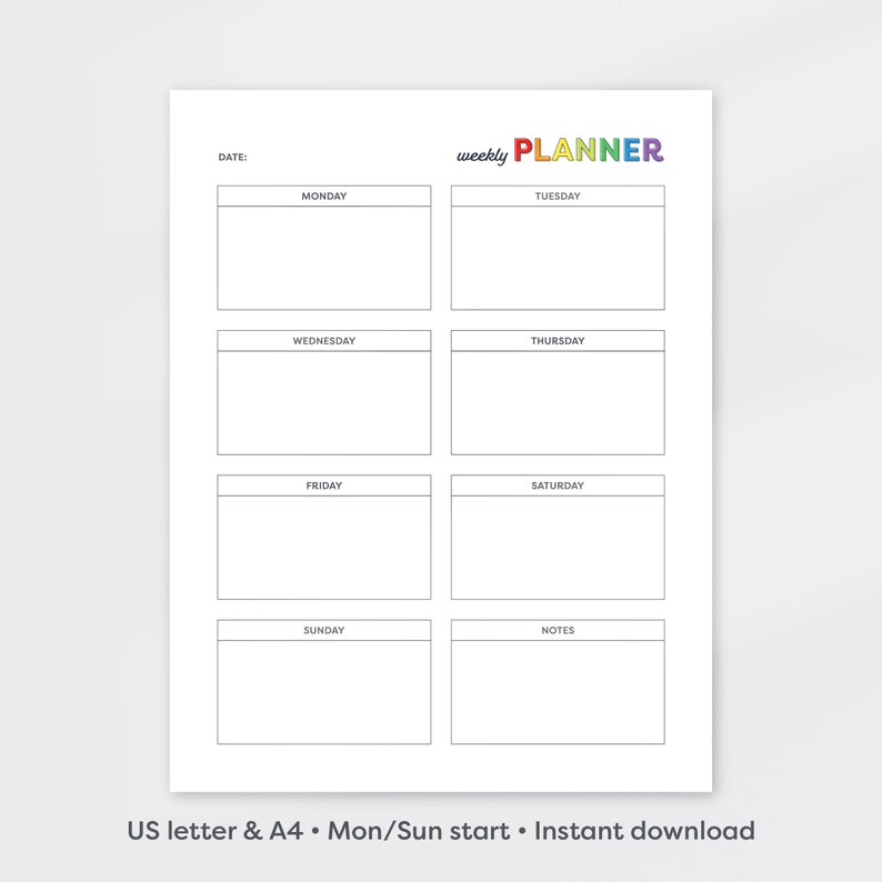 Weekly Planner Printable, Weekly Schedule Template, Homeschool Weekly ...