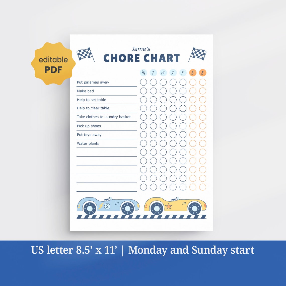 Editable Kids Chore Chart, Responsibility Chore Chart for Kids, Chore ...