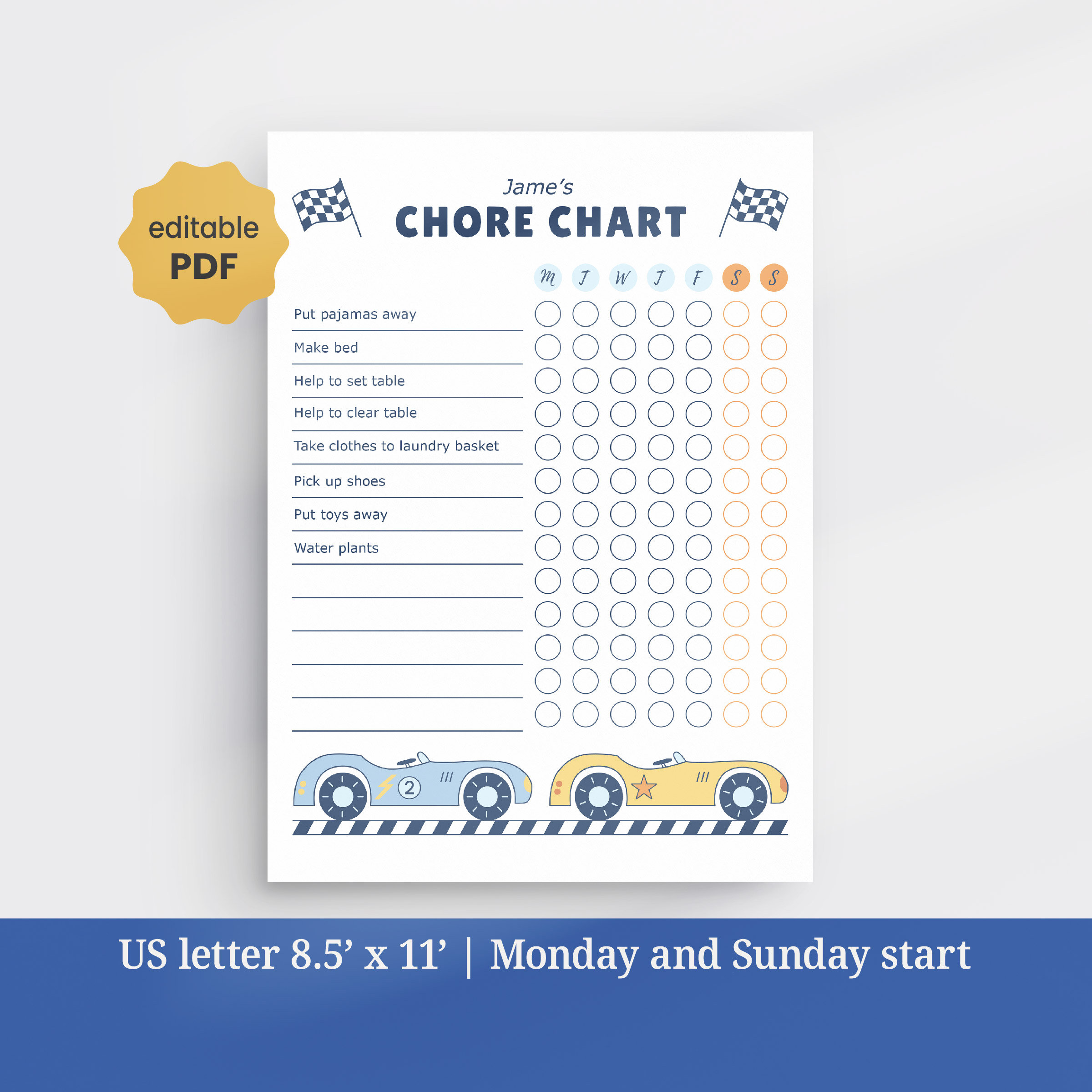 Editable Kids Chore Chart, Responsibility Chore Chart for Kids, Chore ...