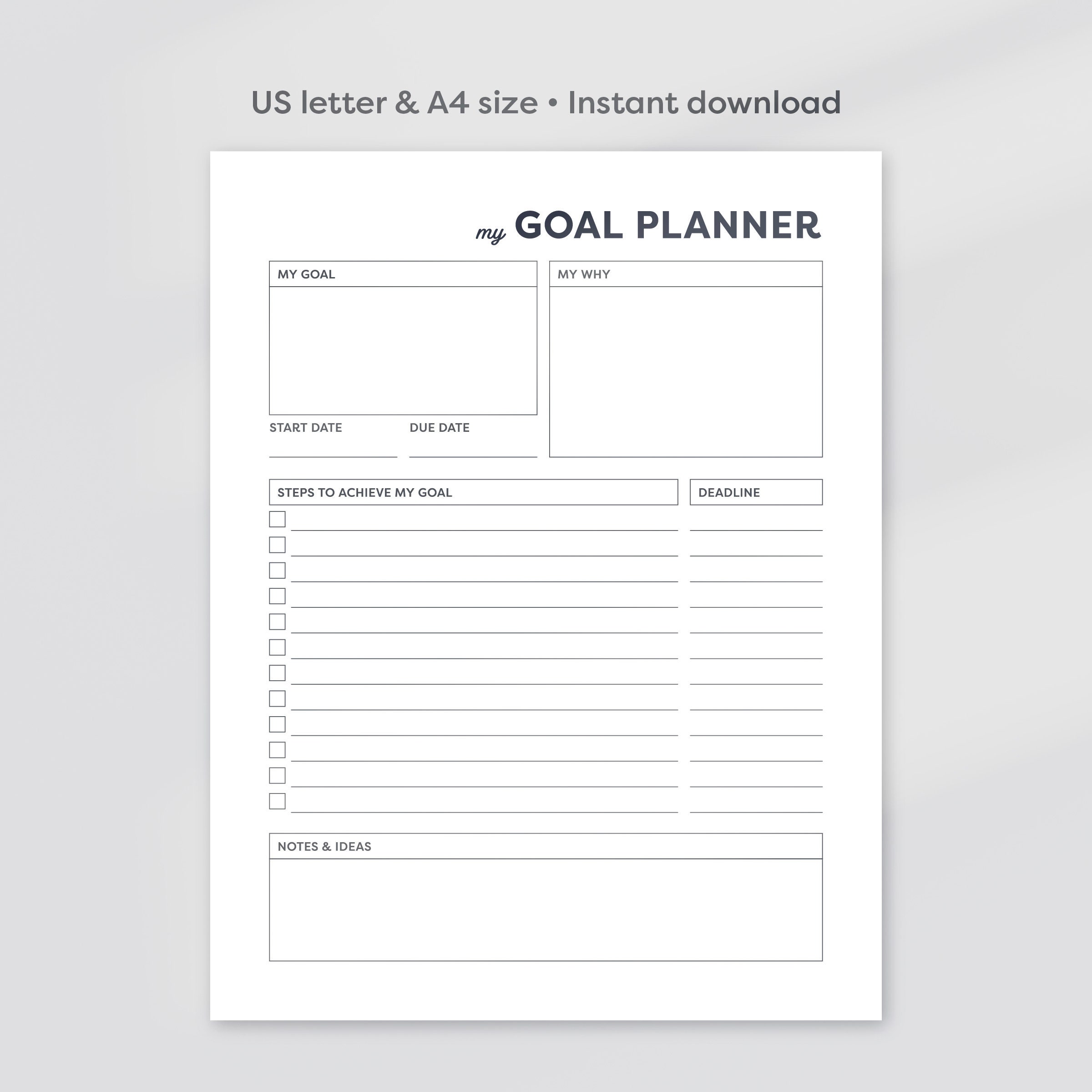 Simple Goal Planner Printable, Goal Setting Template, Personal Goal ...