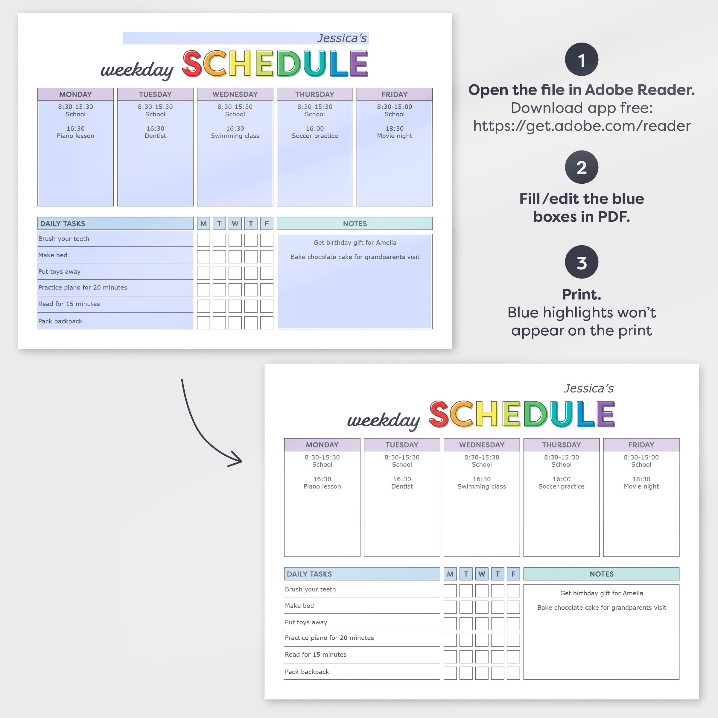Editable Weekly Schedule Kids, Kids Weekly Planner Printable, Weekday ...