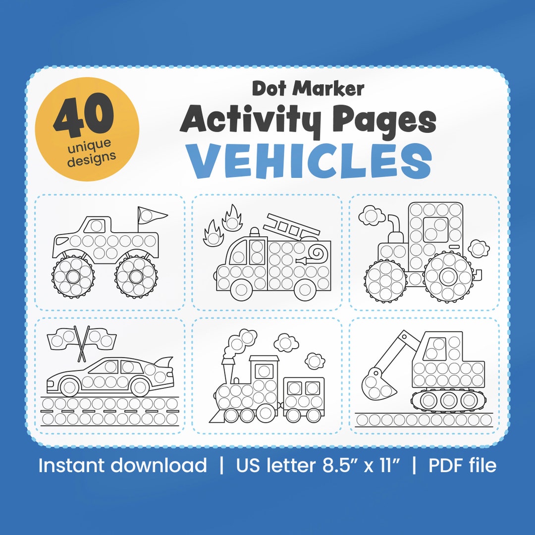 Vehicles Dot Marker Coloring Pages for Kids | Activity Printables for ...