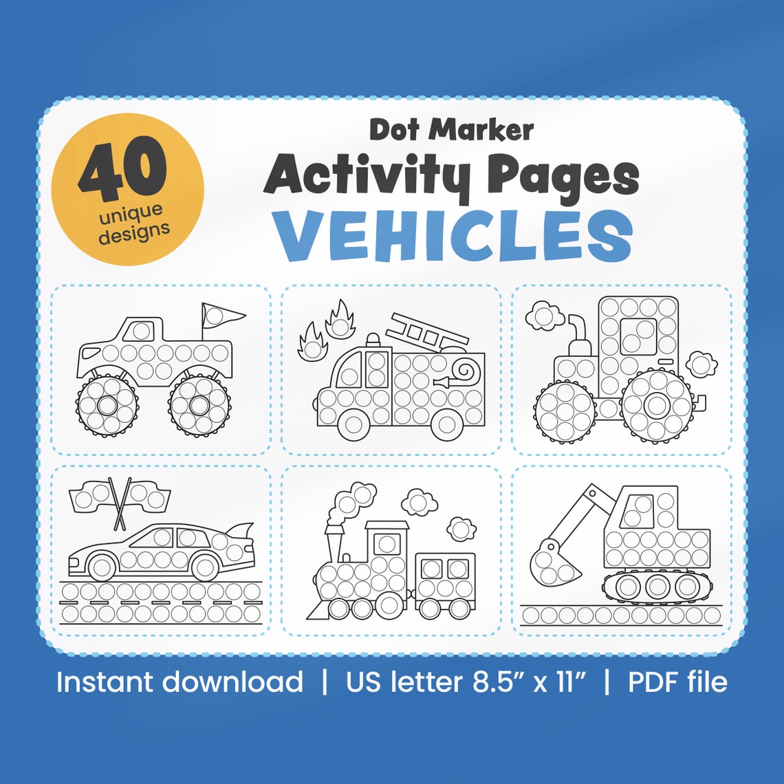 Vehicles Dot Marker Coloring Pages for Kids | Activity Printables for ...